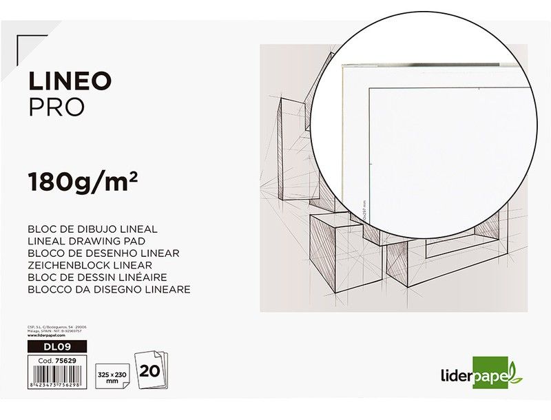 Bloc Dibujo Liderpapel Lineal Encolado 230x325mm 20 Hojas 180 G/M2 Con ...