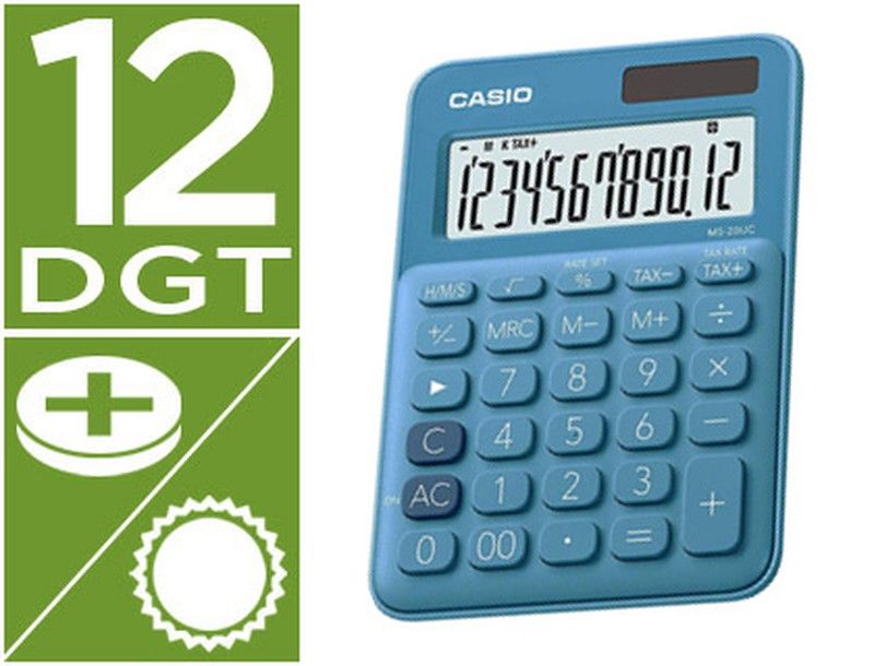 Calculadora Casio Ms-20uc-Bu Sobremesa 12 Digitos Tax +/- Color Azul — Firpack